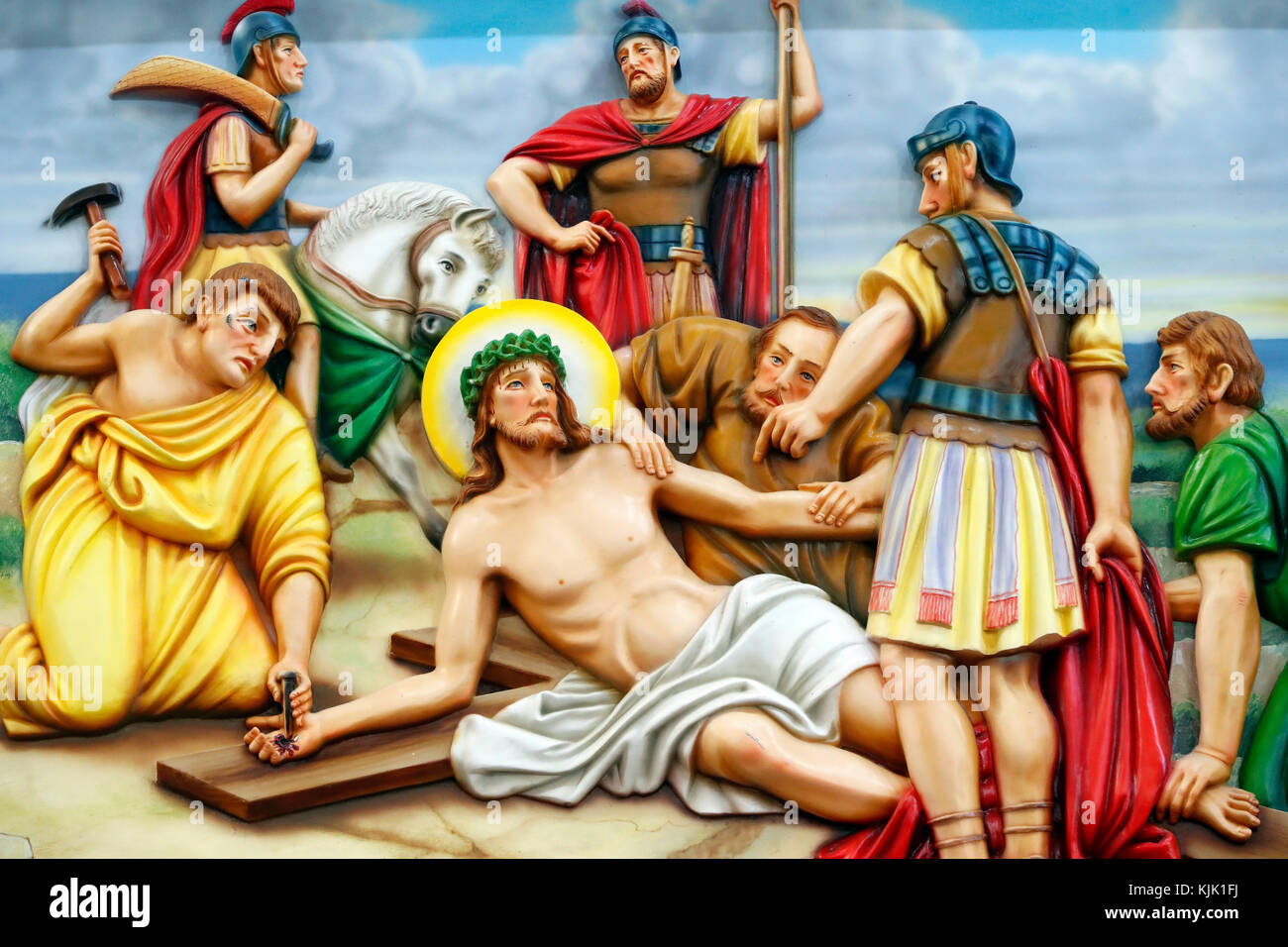 Our Lady of Fatima church. Way of the cross. Station 11. Jesus is ...