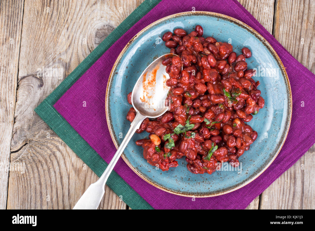 Spicy red bean dish with sauce. Studio Photo Stock Photo - Alamy