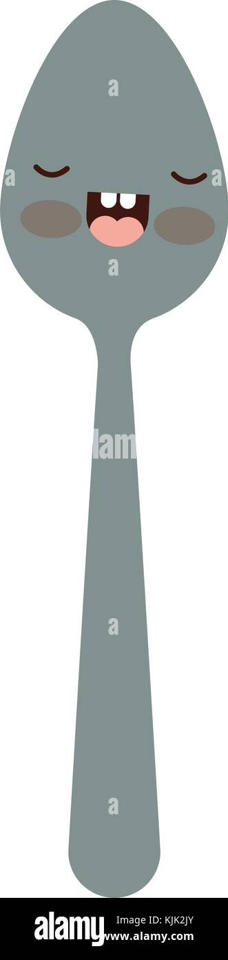 kawaii spoon in colorful silhouette on white background Stock Vector ...