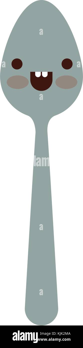 kawaii spoon expression in colorful silhouette on white background ...