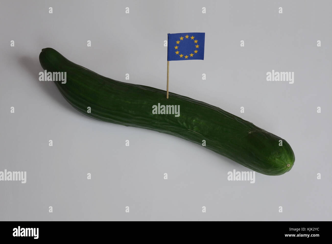 ILLUSTRATION - A small EU flag sticking in a crooked cucumber, 11.04. ...