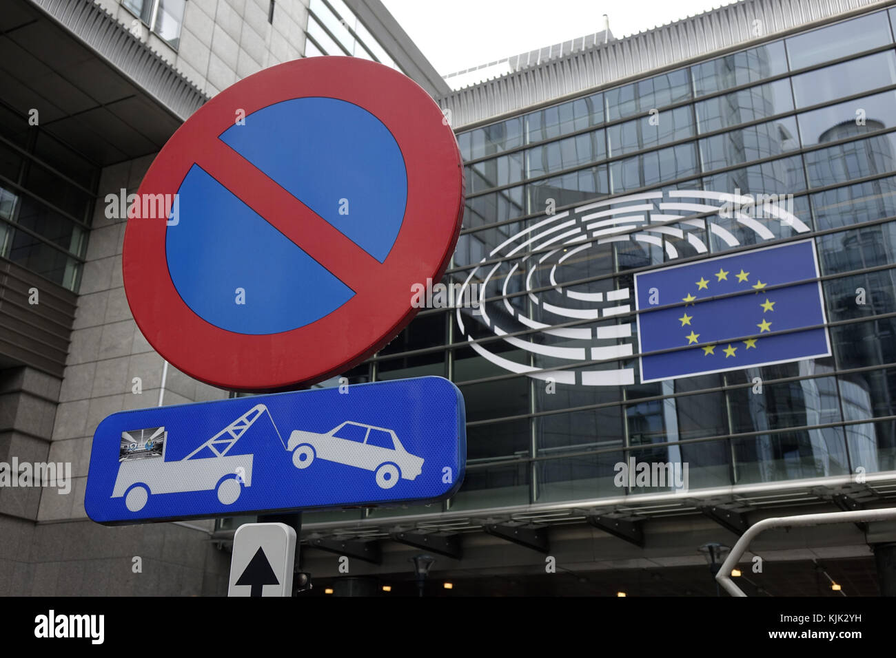 A traffic sign outside the European Parliament building, which features ...