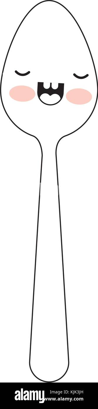 kawaii spoon in monochrome silhouette on white background Stock Vector ...