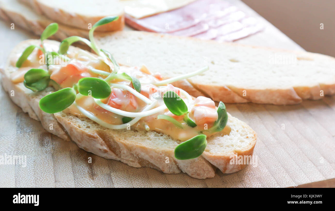 canape , bread with vegetable and sald dressing topping Stock Photo - Alamy