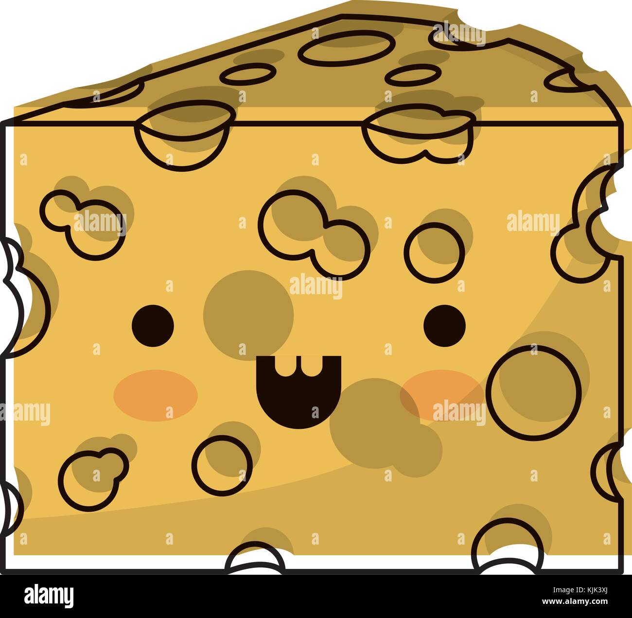 kawaii cheese slice in watercolor silhouette on white background Stock ...