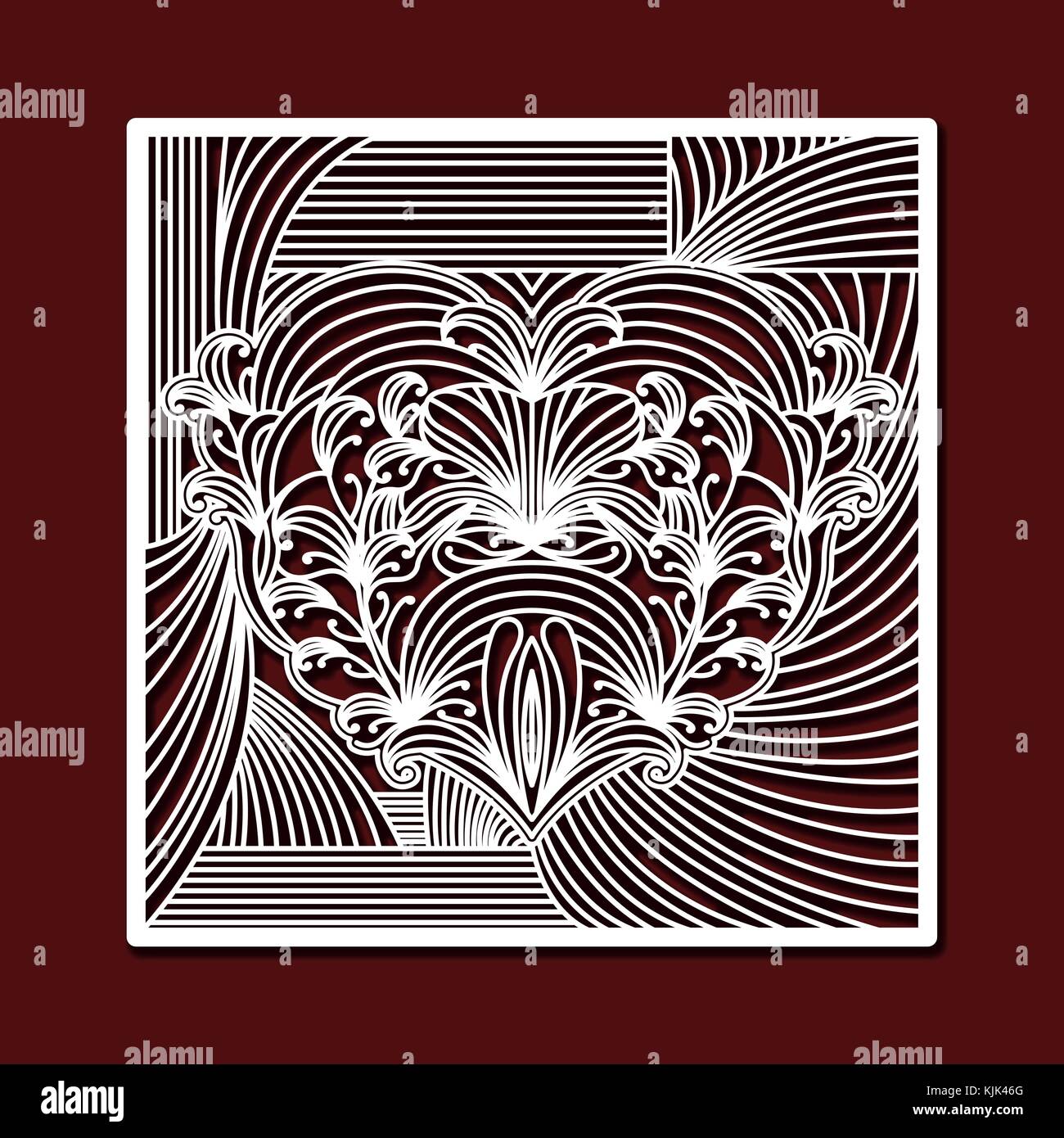 laser cutting square frame with decorative heart in dark red color ...