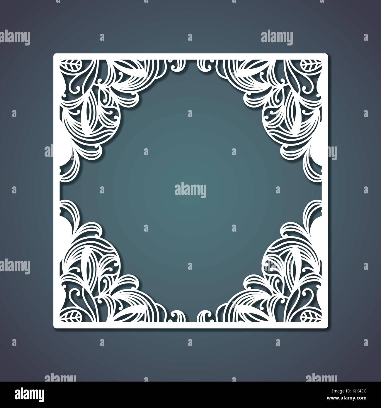 laser cutting of square frame with floral decoration design forming ...