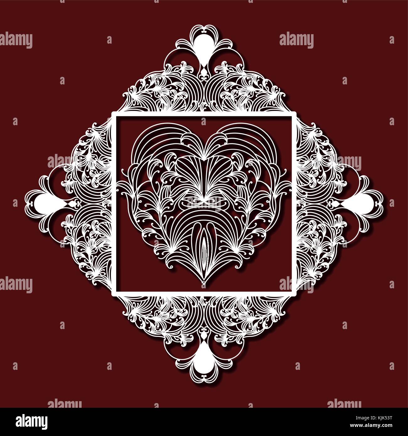 laser cutting decorative floral diamond with heart inside of the square ...