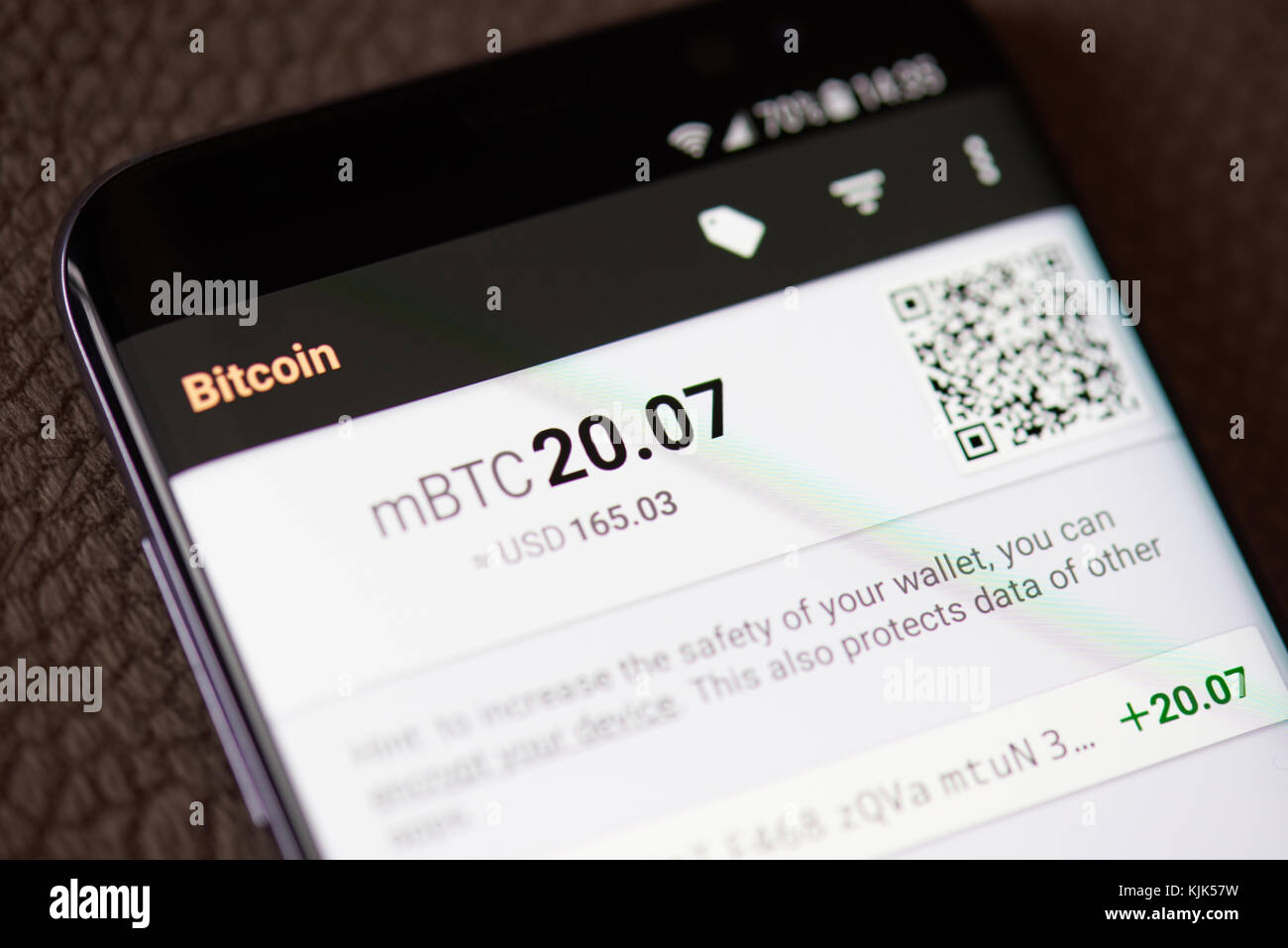 New york, USA - November 24, 2017: Bitcoin wallet menu on smartphone ...