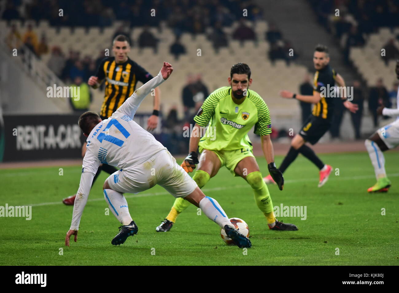 Athens, Greece. 23rd Nov, 2017. Mario Gavranovic (no 17) of Rijeka ...