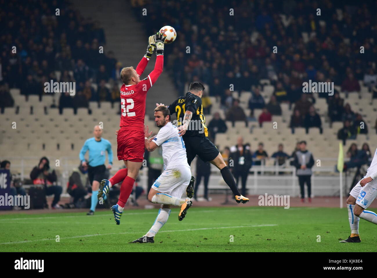 Athens, Greece. 23rd Nov, 2017. Goalkeeper of Rijeka Andrej Prskalo (no ...