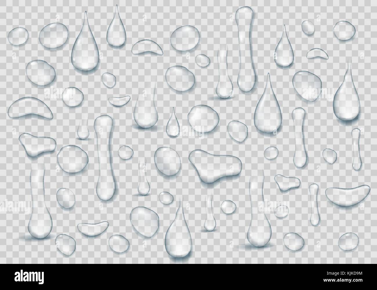 Set of Pure clear Drops of water on a transparent background. Realistic ...