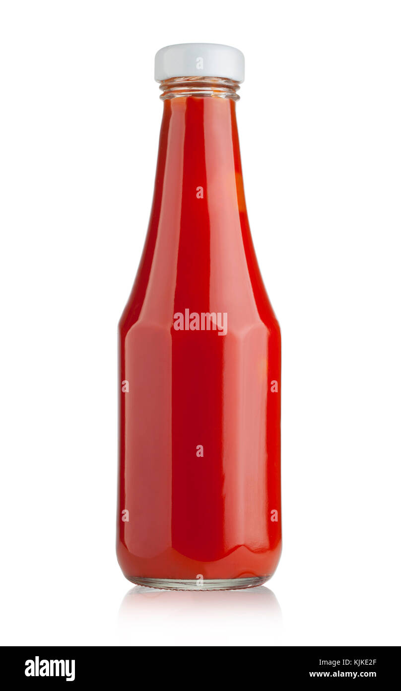 Glass bottle of ketchup on white background with clipping path Stock ...