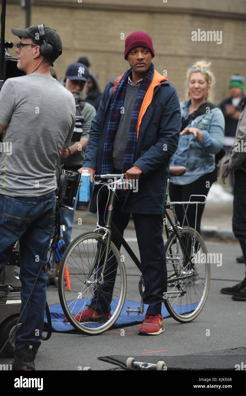 Will smith rides a bike on the set of hi-res stock photography and ...