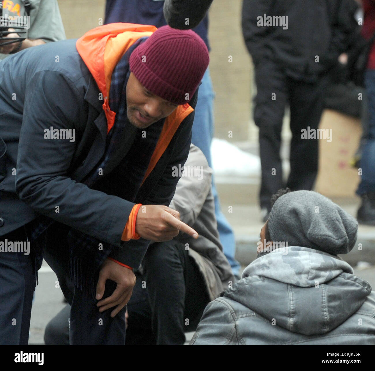 NEW YORK, NEW YORK - MARCH 31: Actor Will Smith rides a bike on the set ...