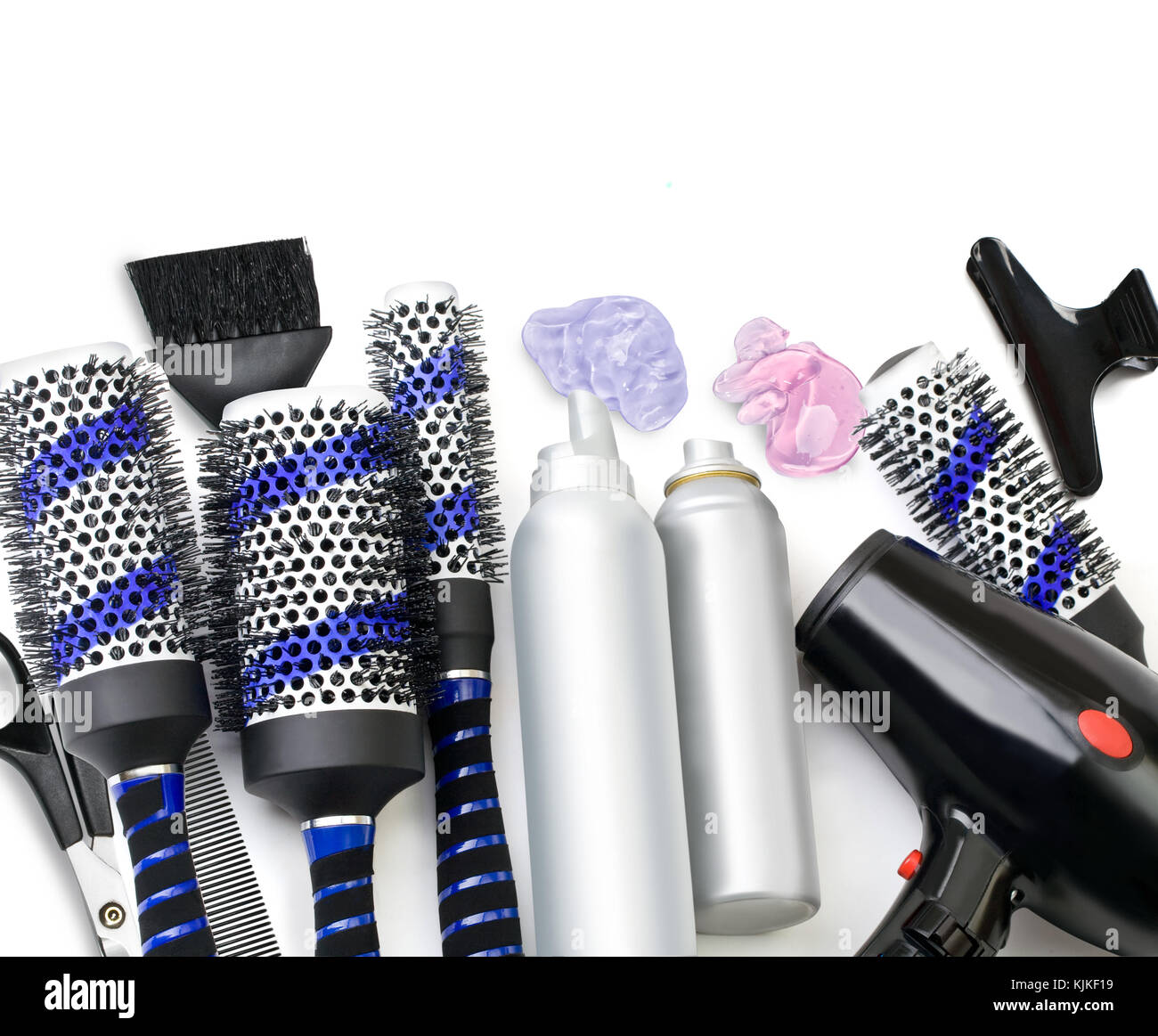 hairdresser scissors, combs and brush on white background Stock Photo ...