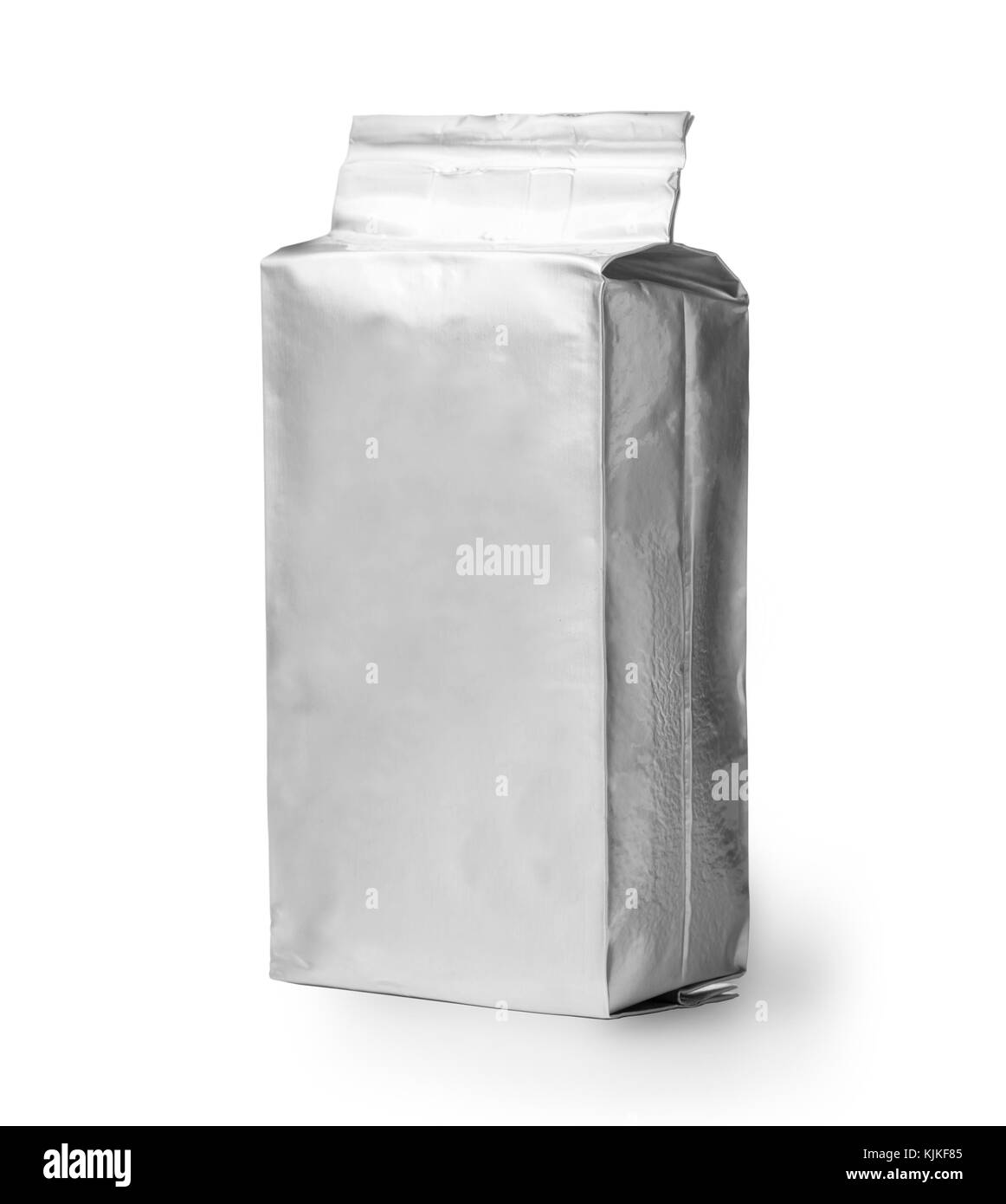 blank silver product packaging on white background. With clipping path ...