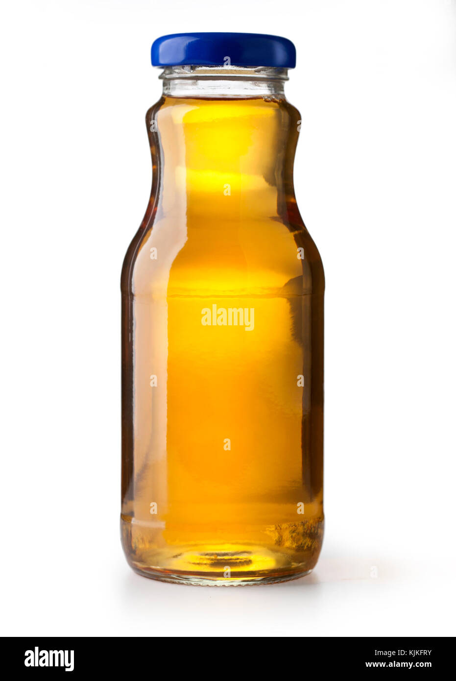 juice in a little glass bottle. Isolated on white background. With ...