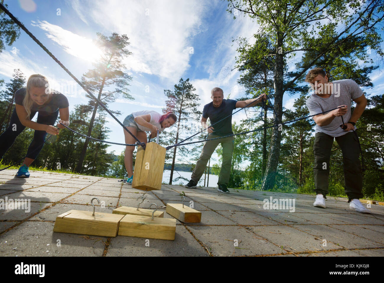 Men in wooden blocks hi-res stock photography and images - Alamy