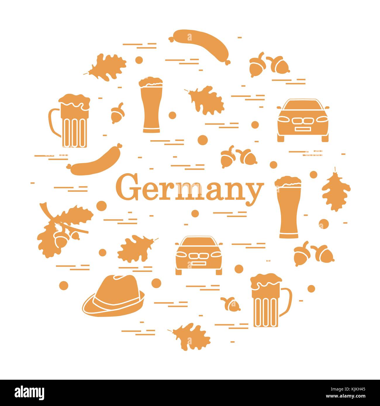 Vector illustration with various symbols of Germany arranged in a ...