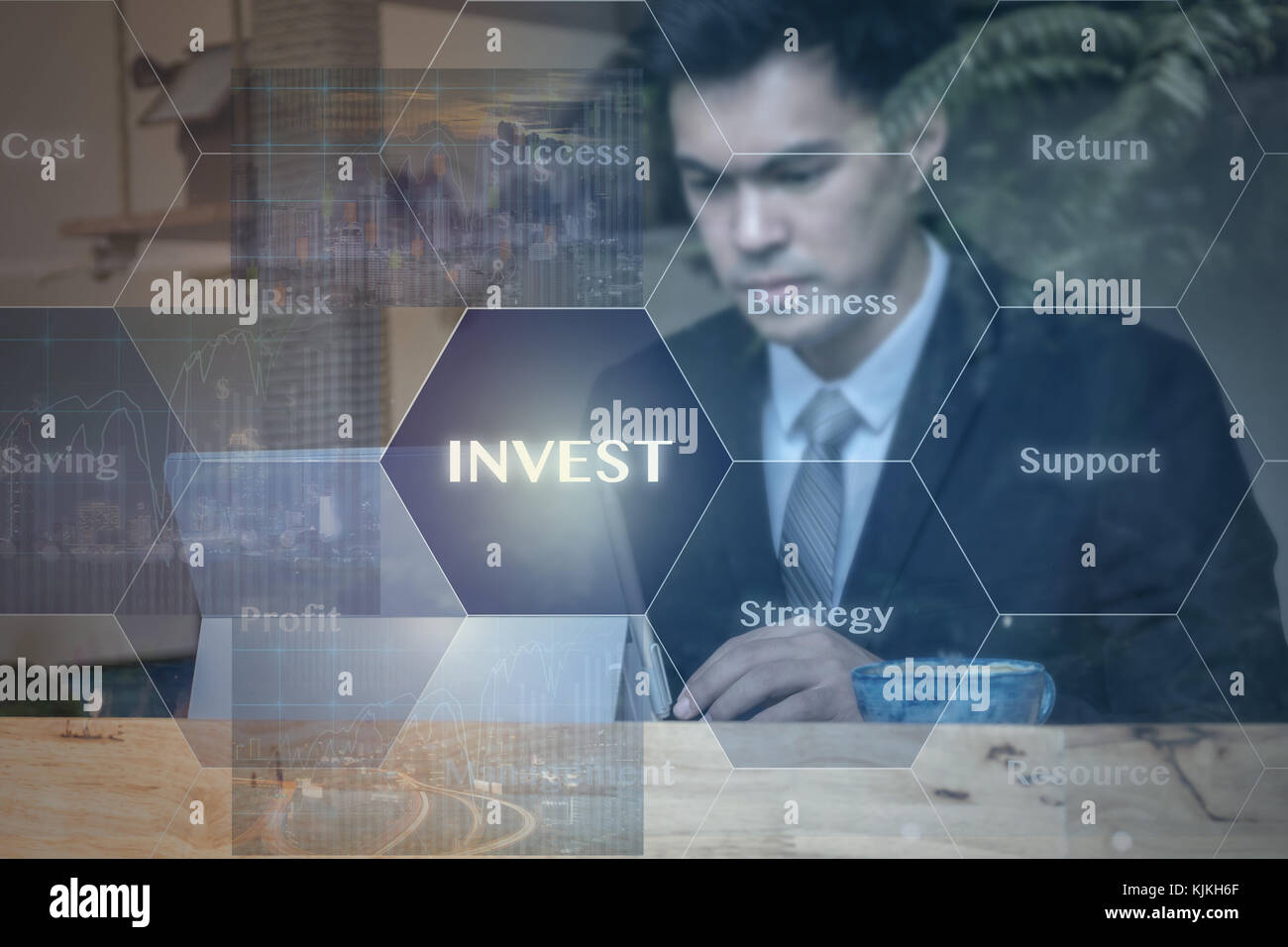 closeup photo blurred of Businessman working on the workplace beside ...