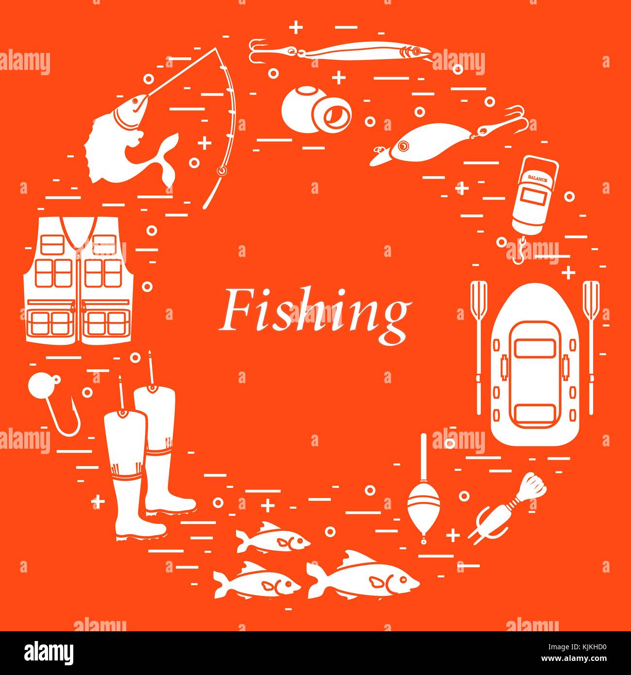 Different tools for fishing arranged in a circle. Template for your ...