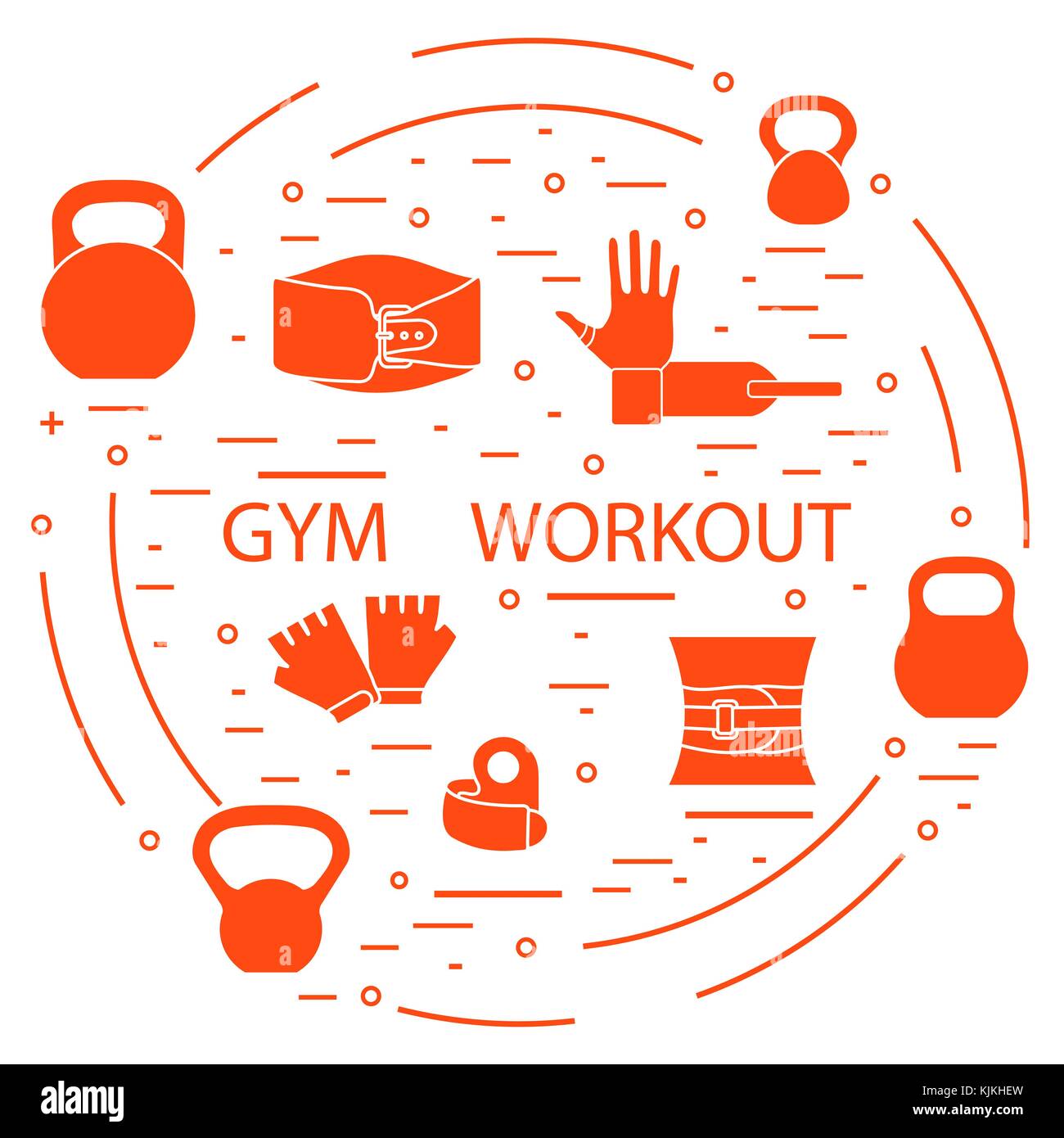 Powerlifting gym workout elements arranged in a circle. Healthy ...