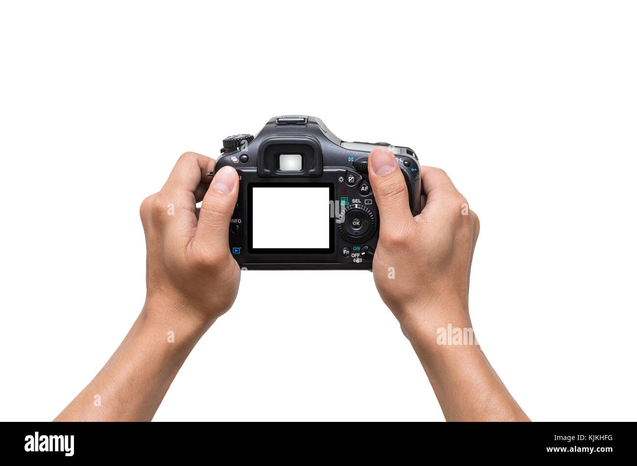 Hands holding the camera on white backgroud,include clipping path Stock ...