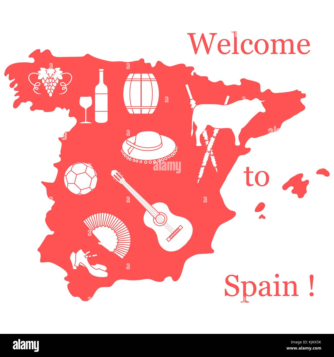 Vector illustration with various symbols of Spain. Travel and leisure ...