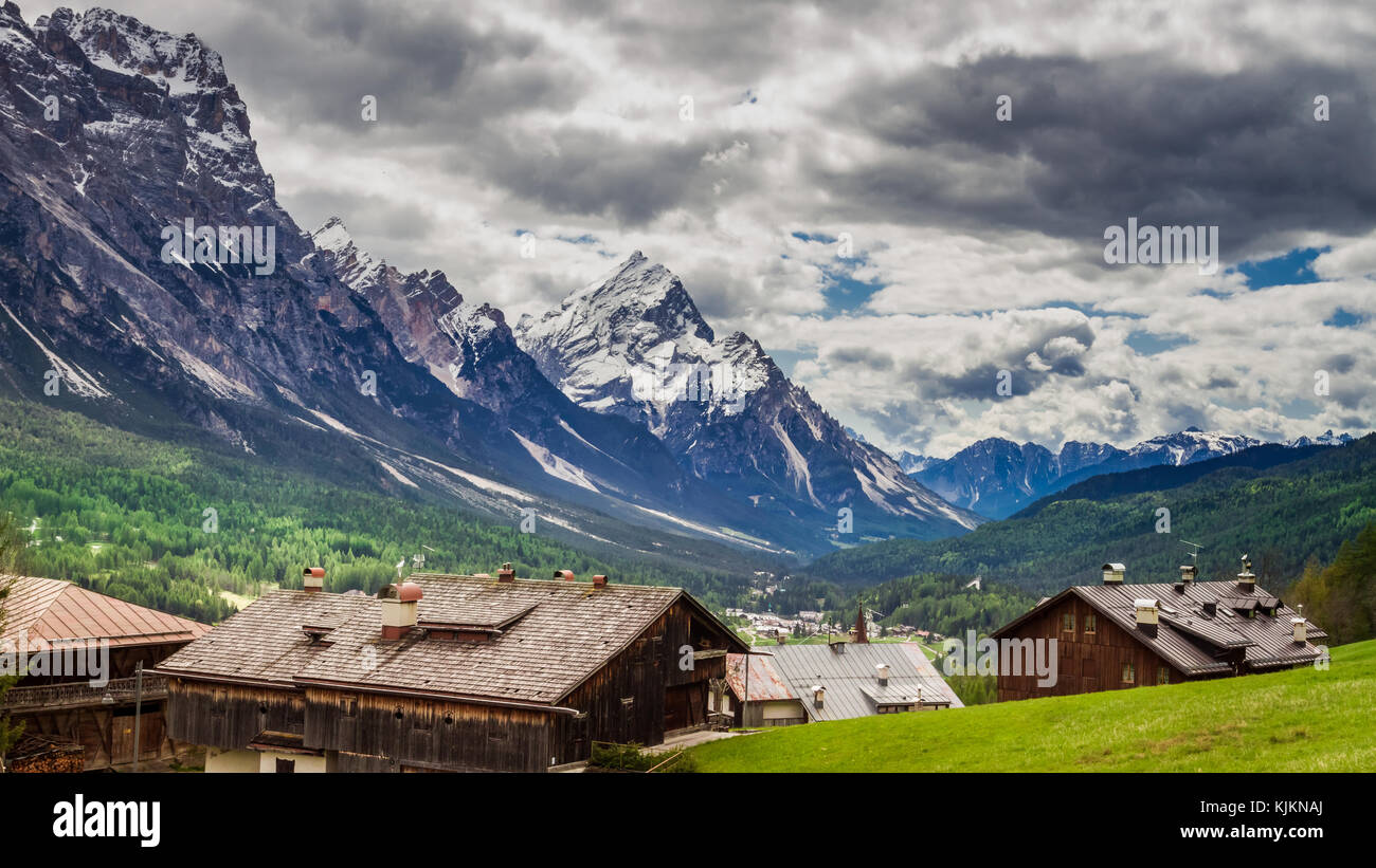 Wonderful city Cortina di Ampezzo in Dolomites mountains, Italy Stock ...