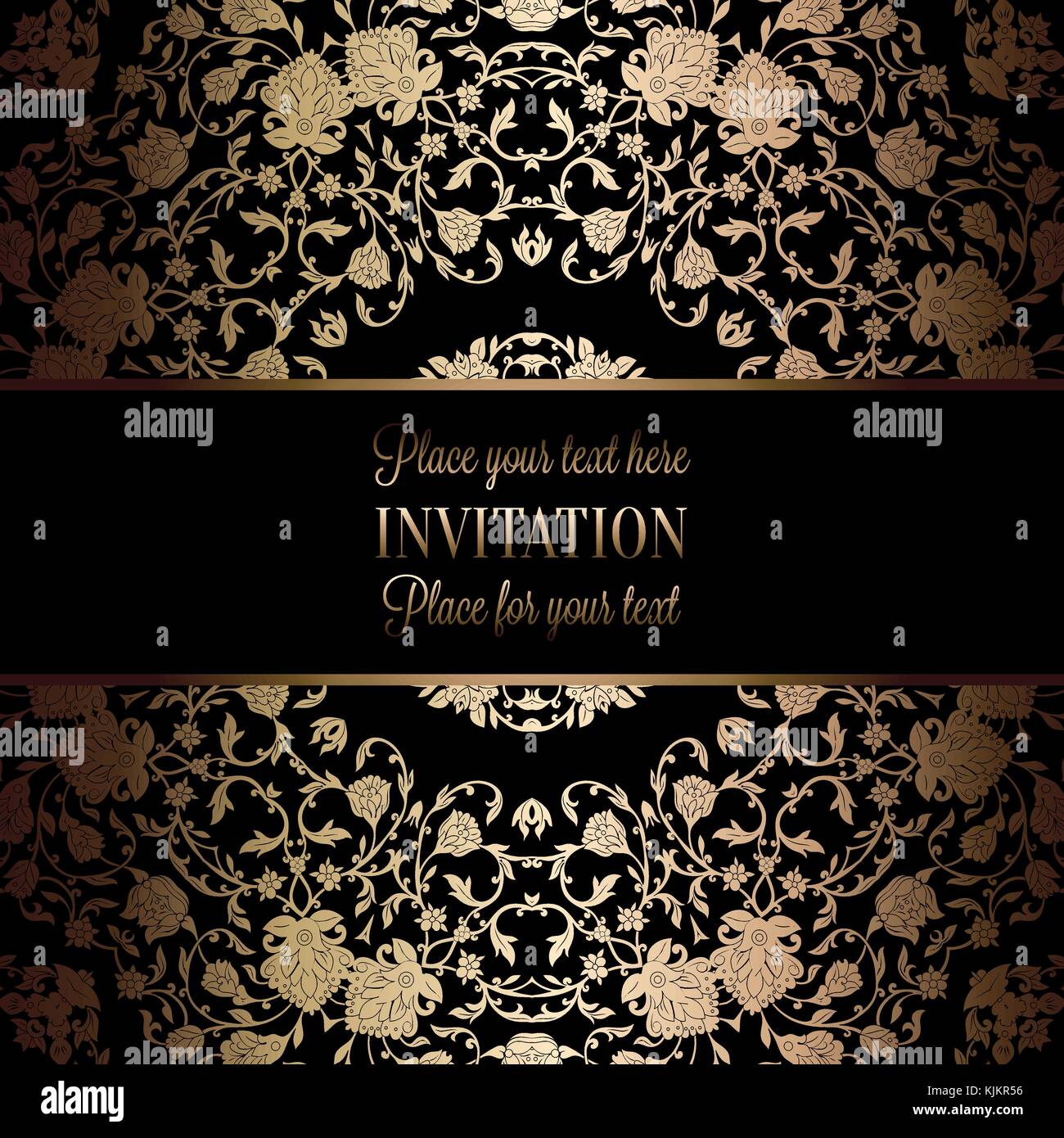Vintage baroque Wedding Invitation template with damask background ...