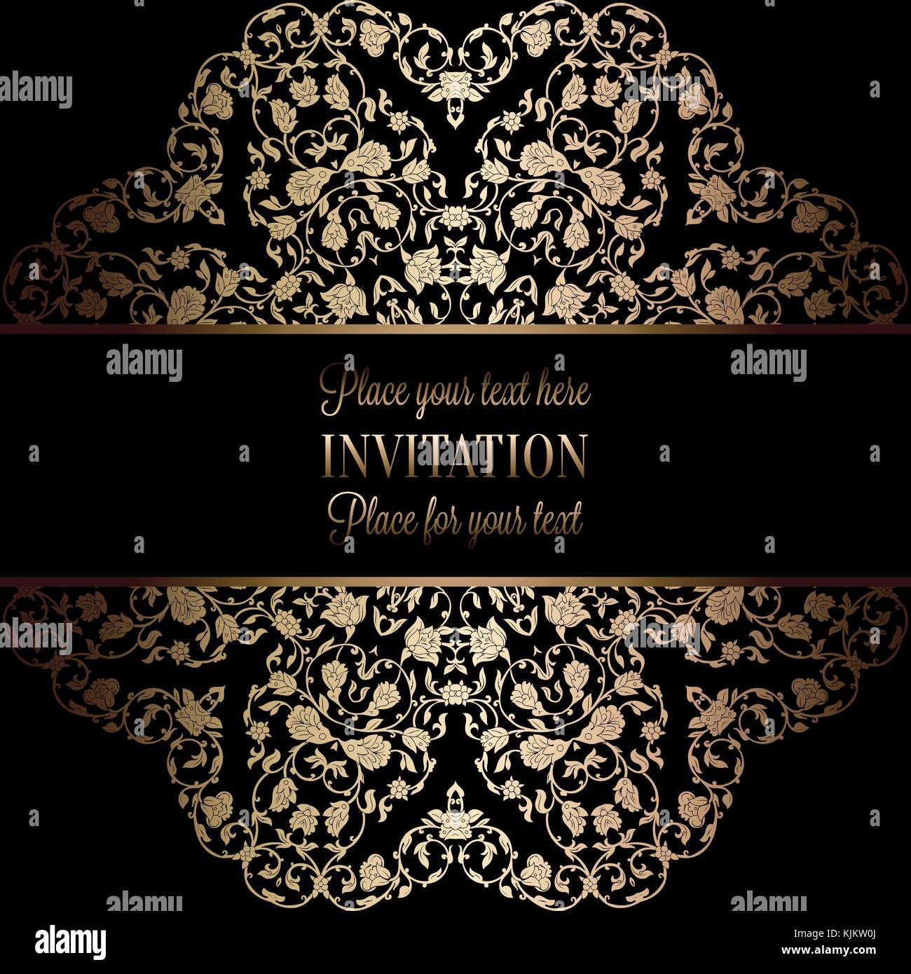 Vintage baroque Wedding Invitation template with damask background ...