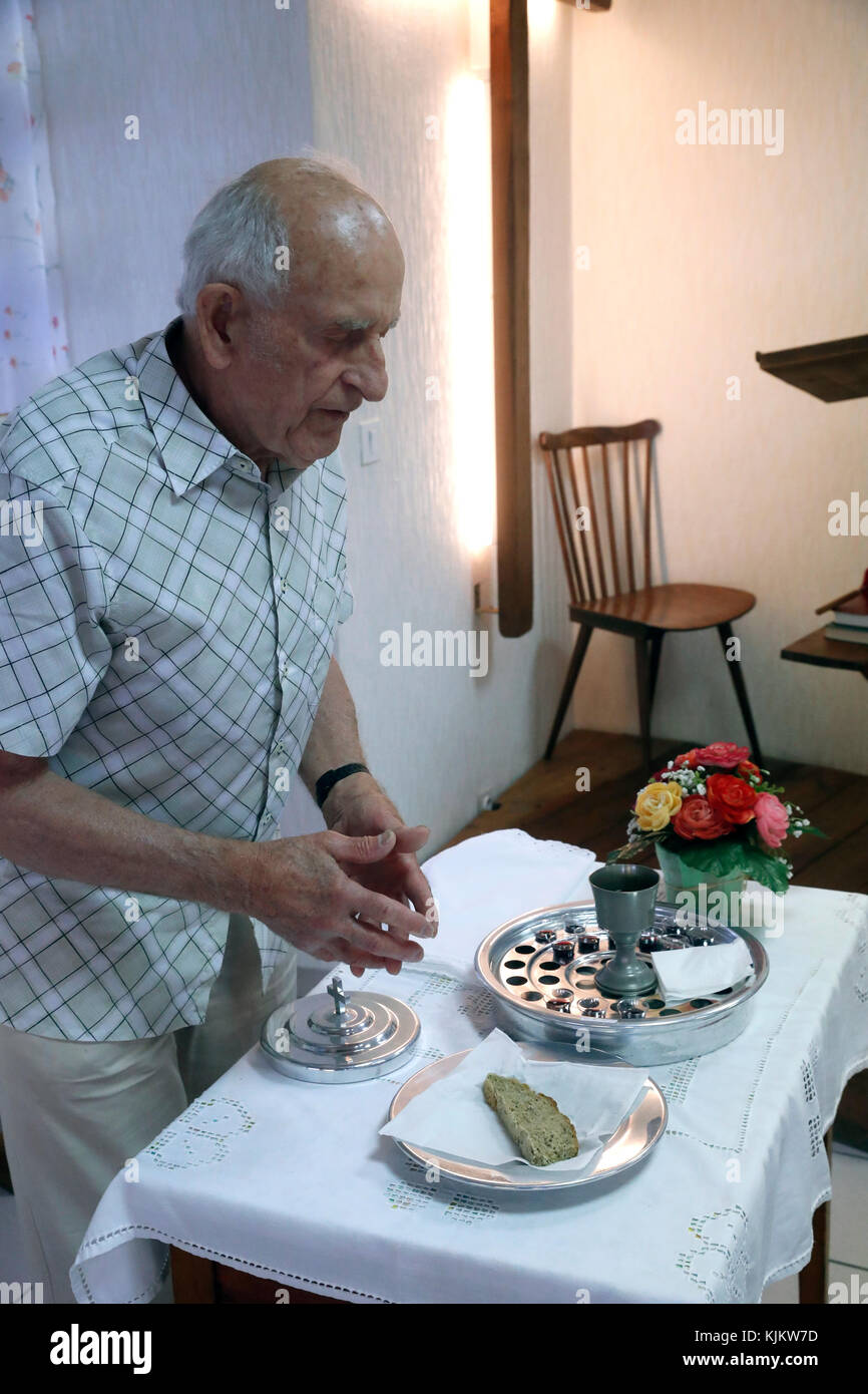 Sunday service at a Protestant church. Holy communion. Cluses. France ...