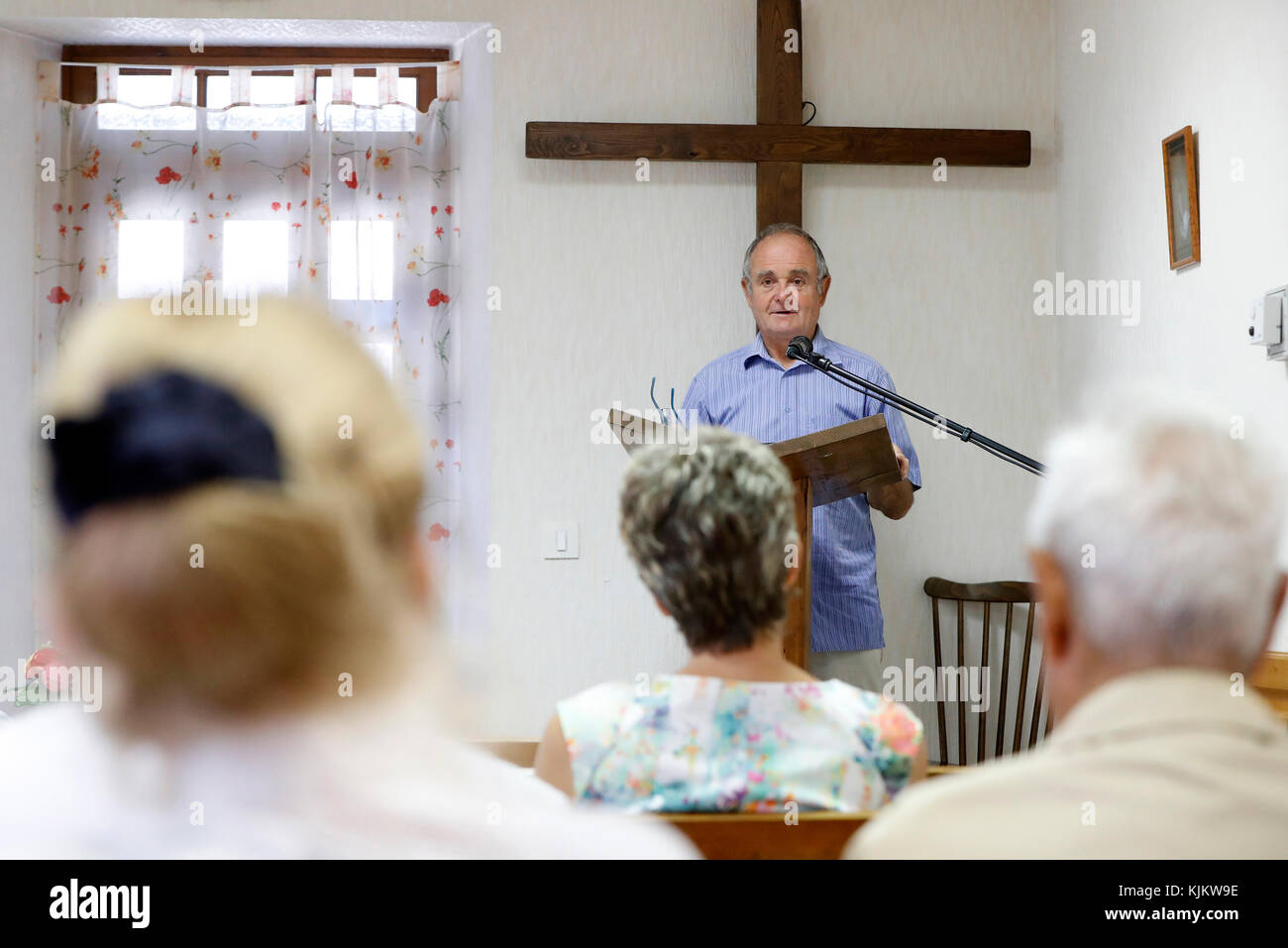 Sunday service at a Protestant church. Cluses. France Stock Photo - Alamy