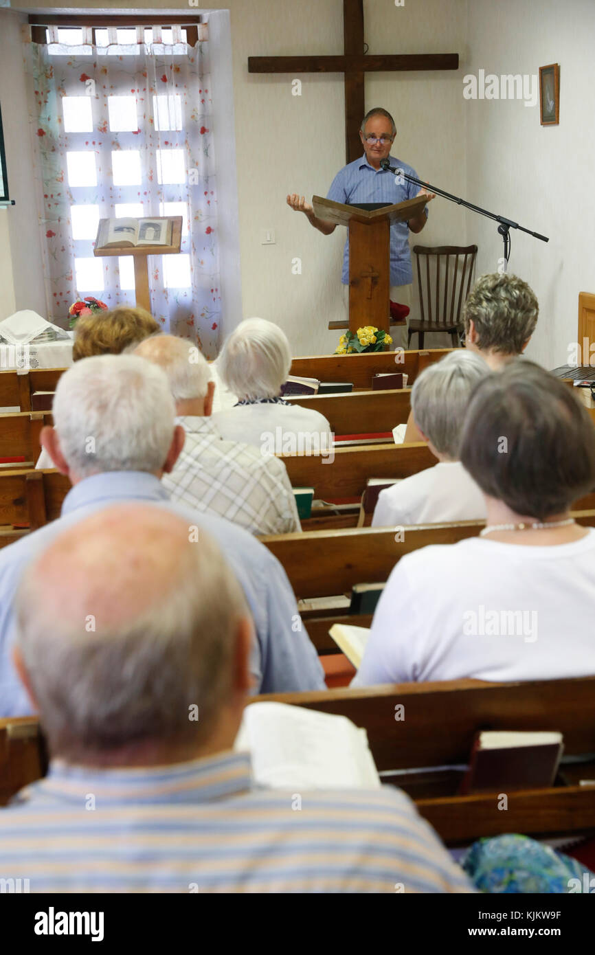 Sunday service at a Protestant church. Cluses. France Stock Photo - Alamy
