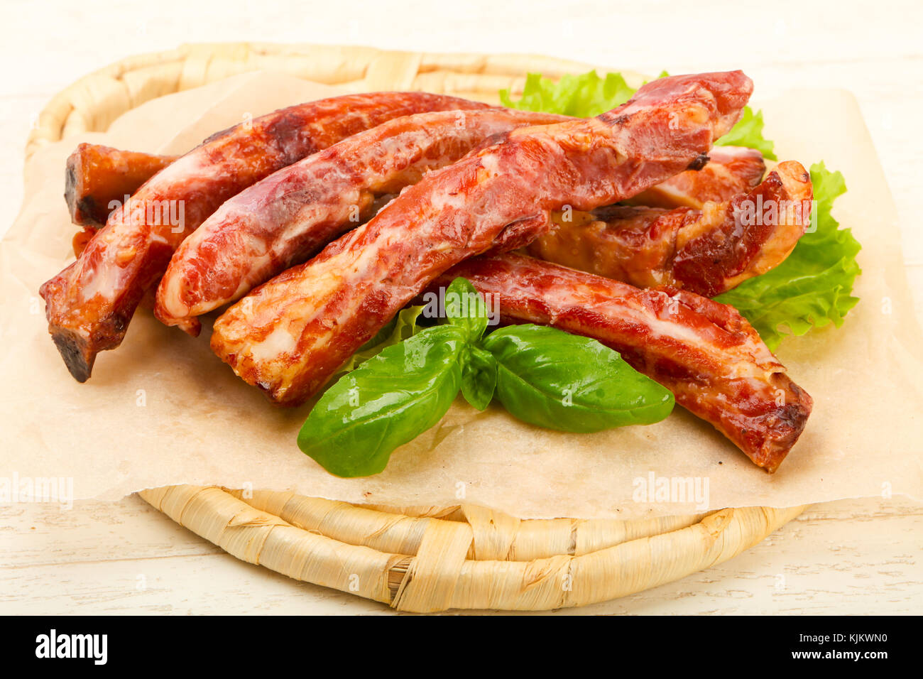 Smoked pork ribs snack Stock Photo - Alamy