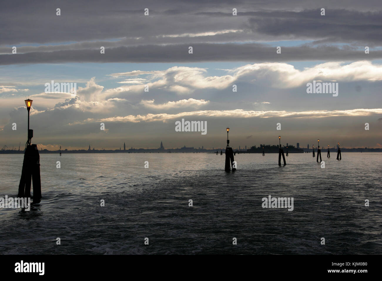 Venetian Lagoon channel markers, Italy Stock Photo - Alamy