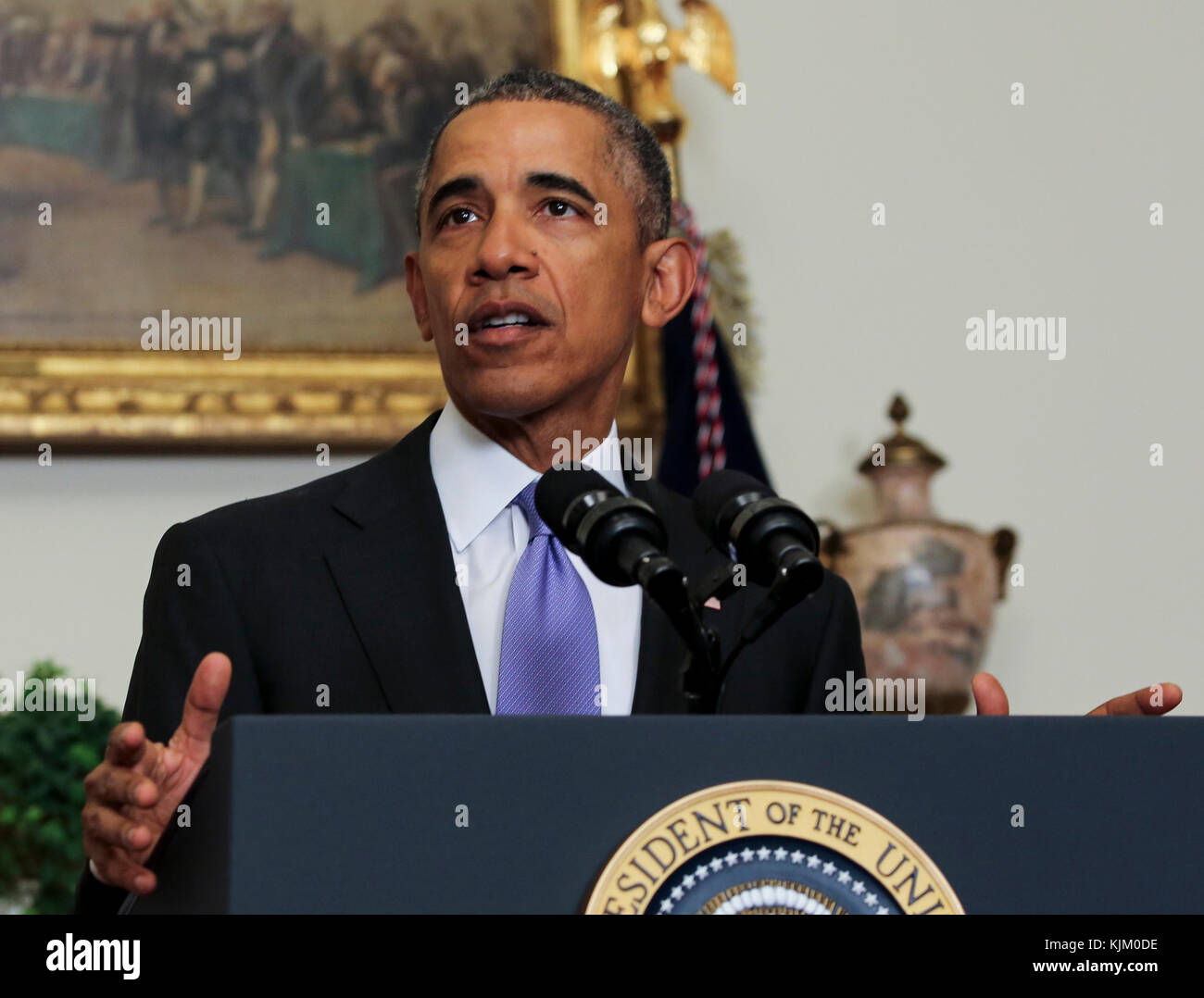 WASHINGTON, DC - JANUARY 17: U.S. President Barack Obama delivers a ...