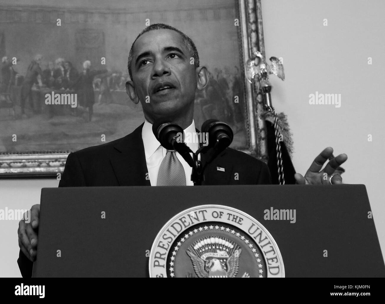 WASHINGTON, DC - JANUARY 17: U.S. President Barack Obama delivers a ...