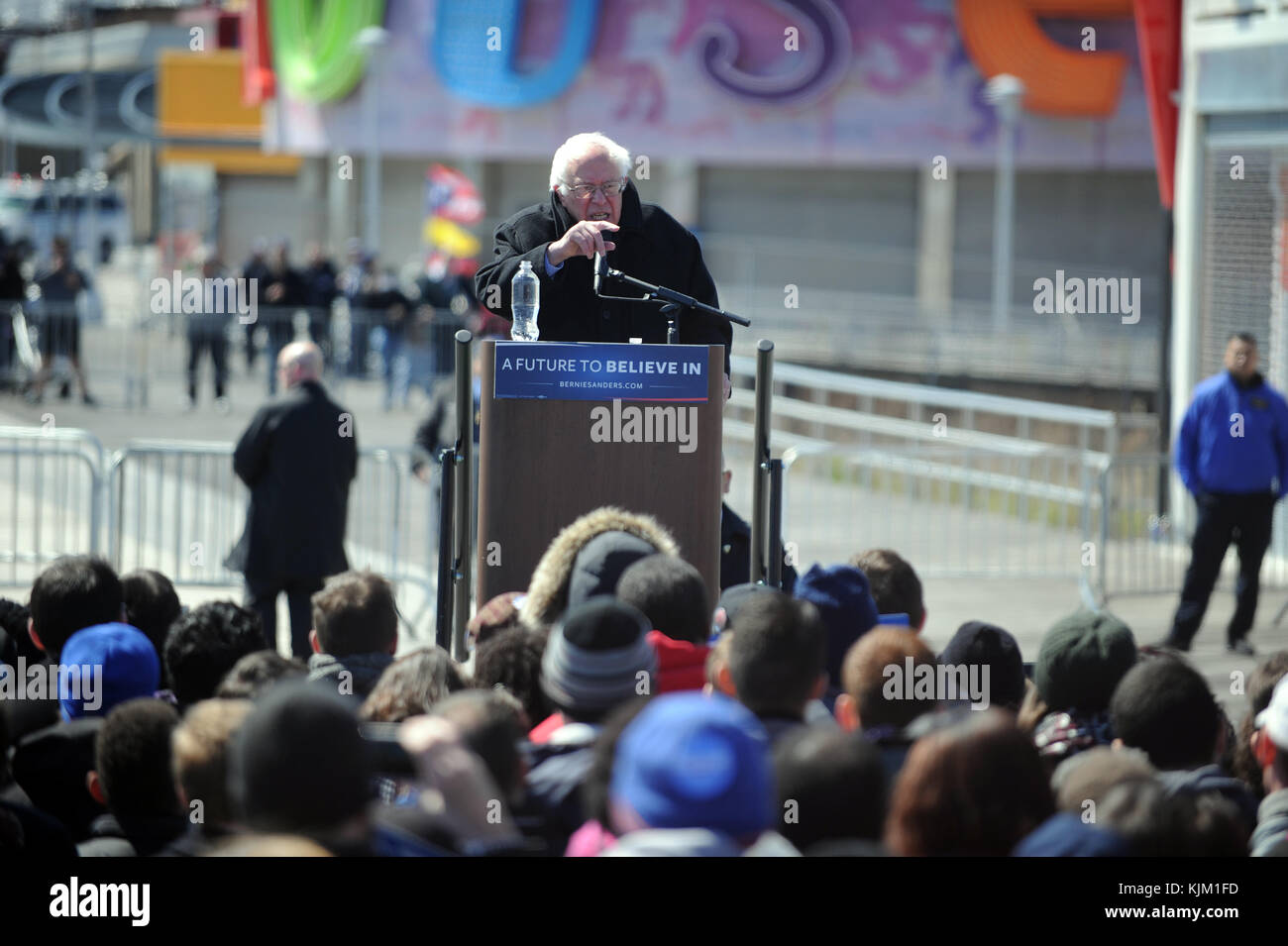 BROOKLYN, NEW YORK - APRIL 10: Bernie Sanders speaks during his rally ...