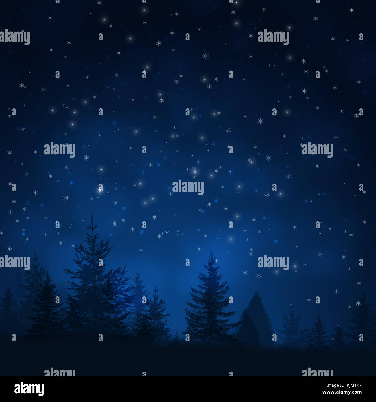 winter night forest blue background with stars and snow Stock Photo - Alamy