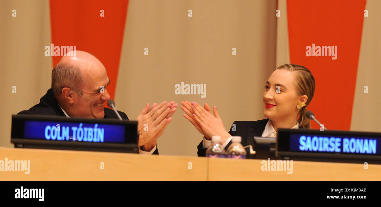 NEW YORK, NY - FEBRUARY 11: Novelist Colm Toibin and actress Saoirse ...
