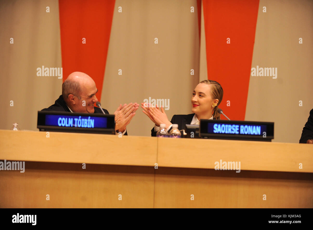 NEW YORK, NY - FEBRUARY 11: Novelist Colm Toibin and actress Saoirse ...