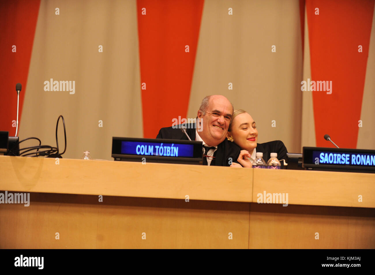 NEW YORK, NY - FEBRUARY 11: Novelist Colm Toibin and actress Saoirse ...