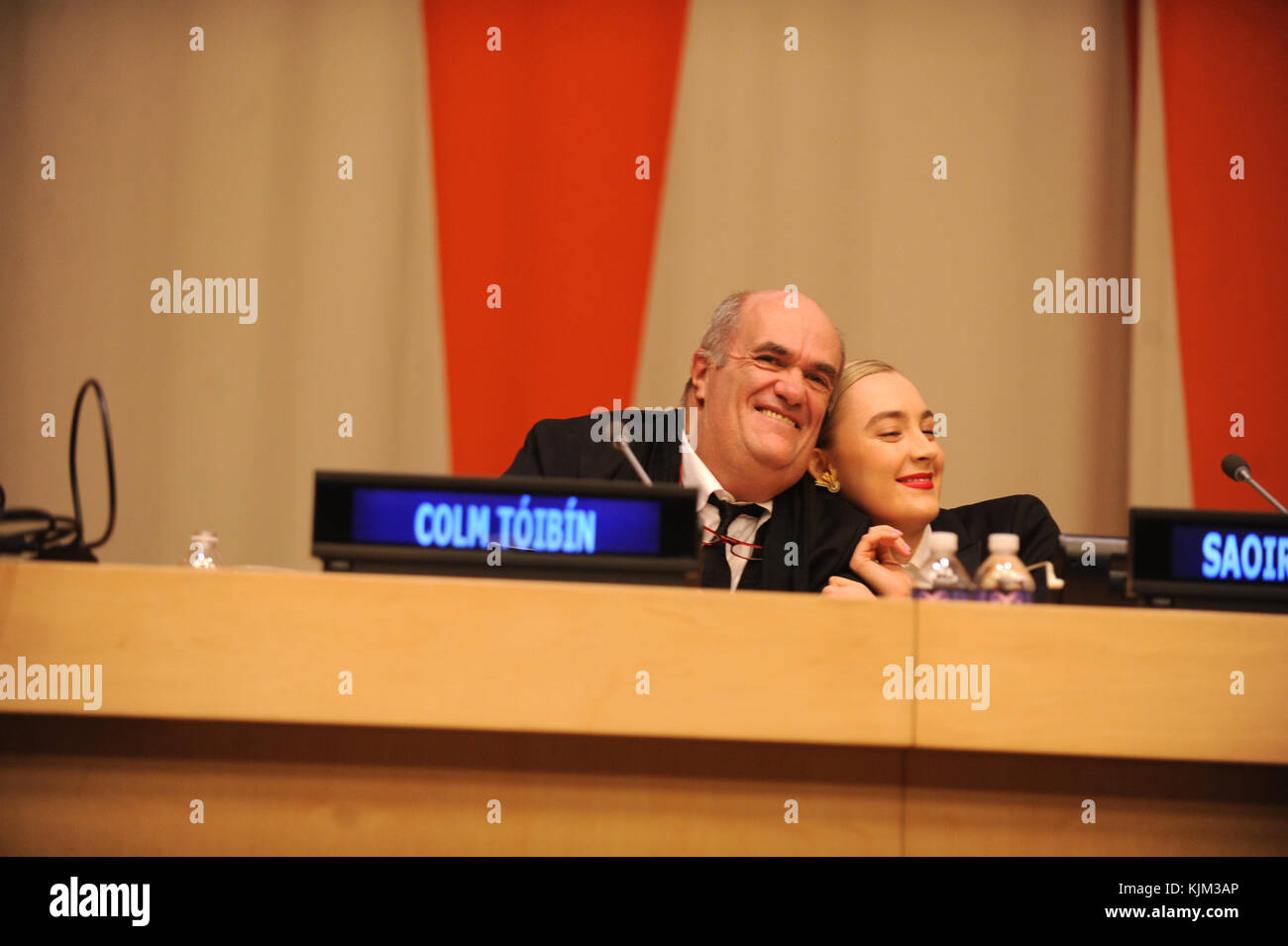 NEW YORK, NY - FEBRUARY 11: Novelist Colm Toibin and actress Saoirse ...