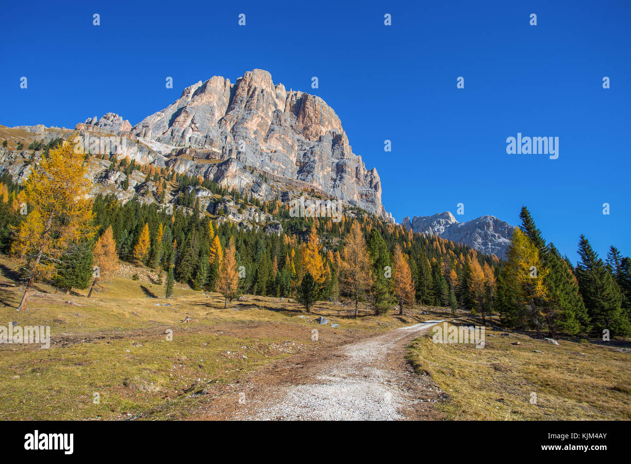 View of Tofane mountains on the background seen from Falzarego pass in ...