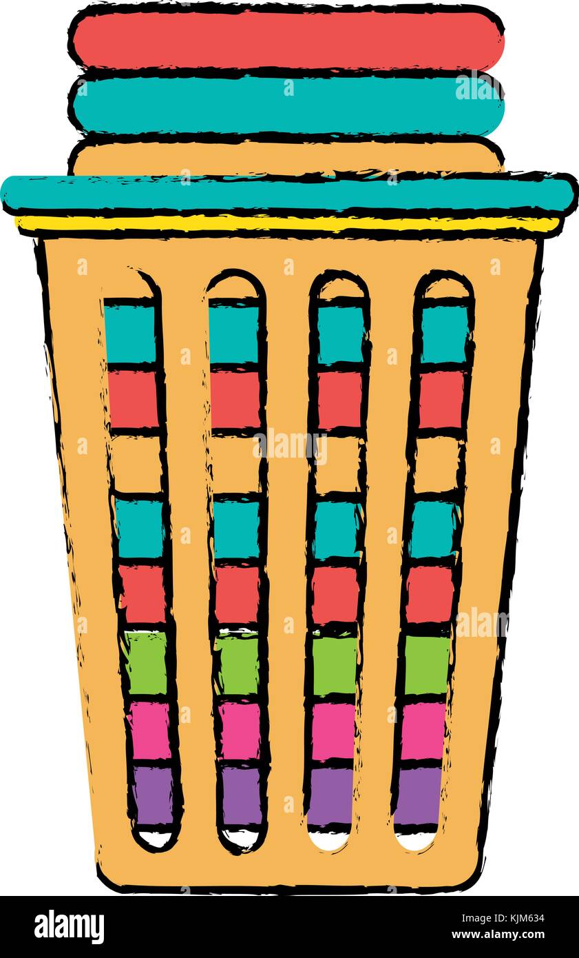 laundry basket with pile of folded clothes vector illustration design ...