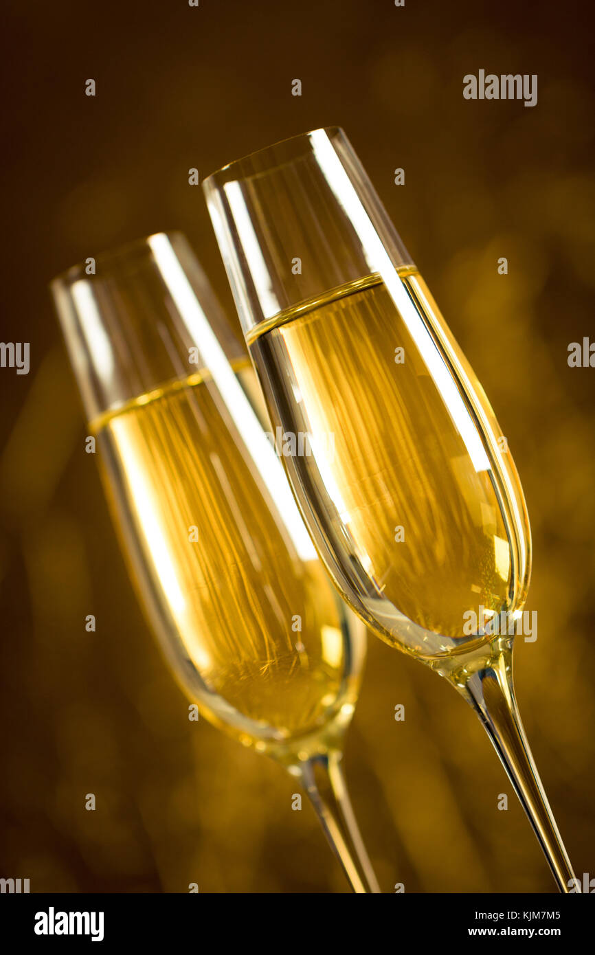 Gold scenery with two glasses of champagne for celebration important ...