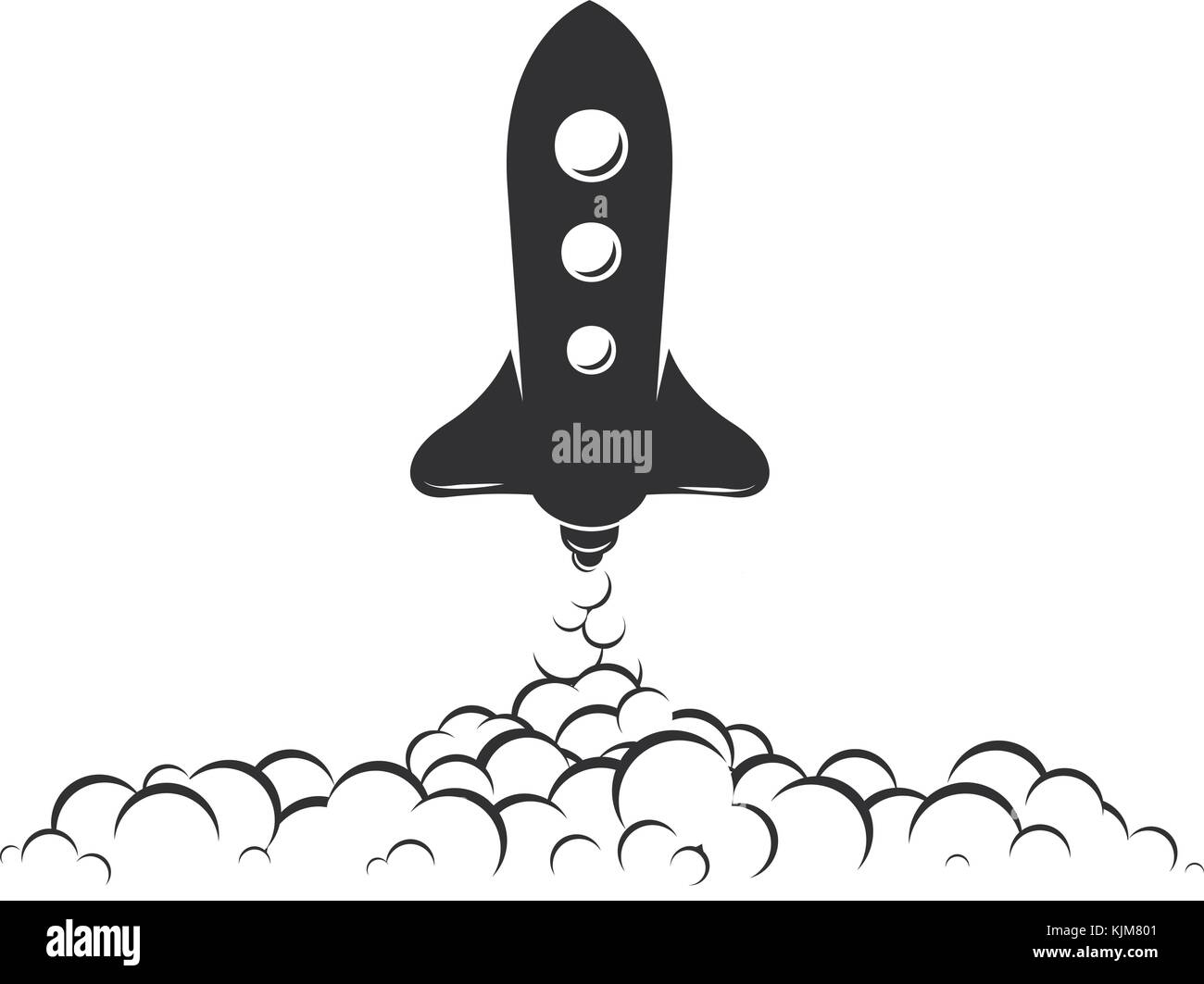 Rocket flying up icon. Black ship launch. Innovation product logo ...