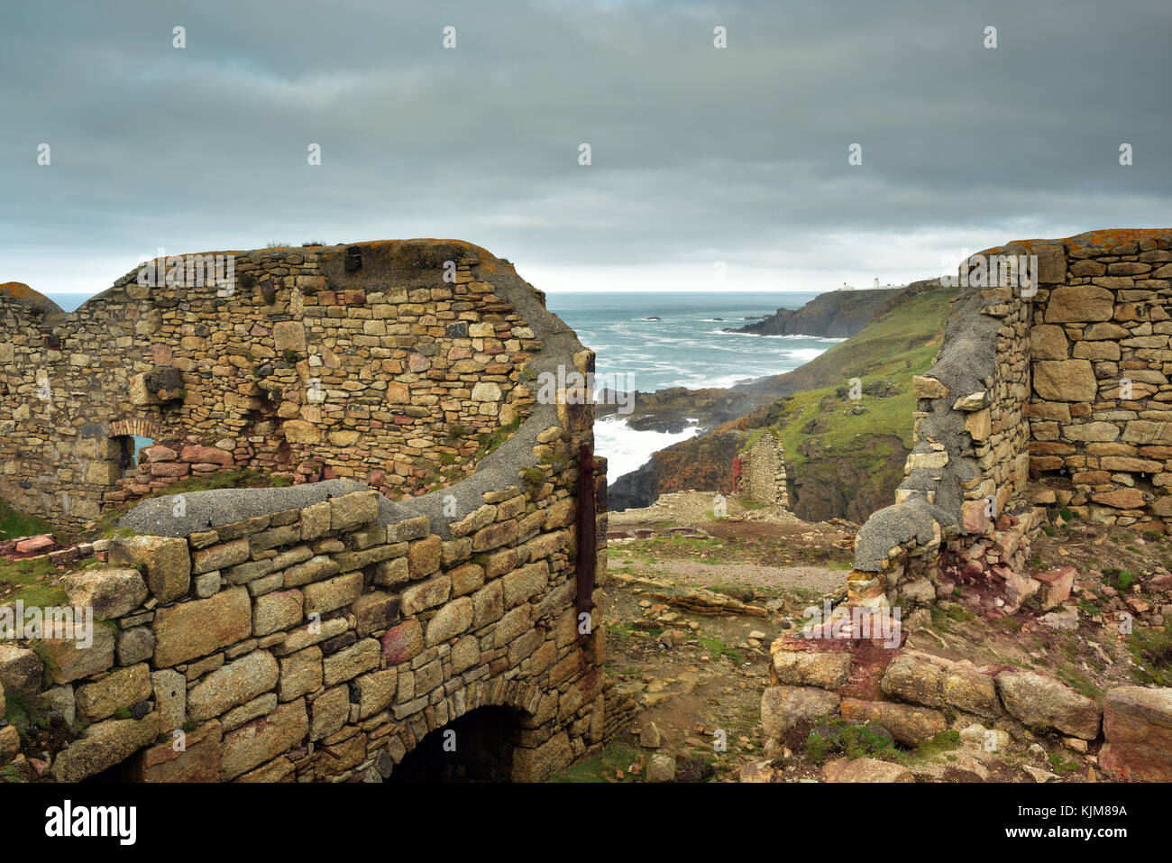 Old tin mine buildings made from cornish stone on the clifftops and ...